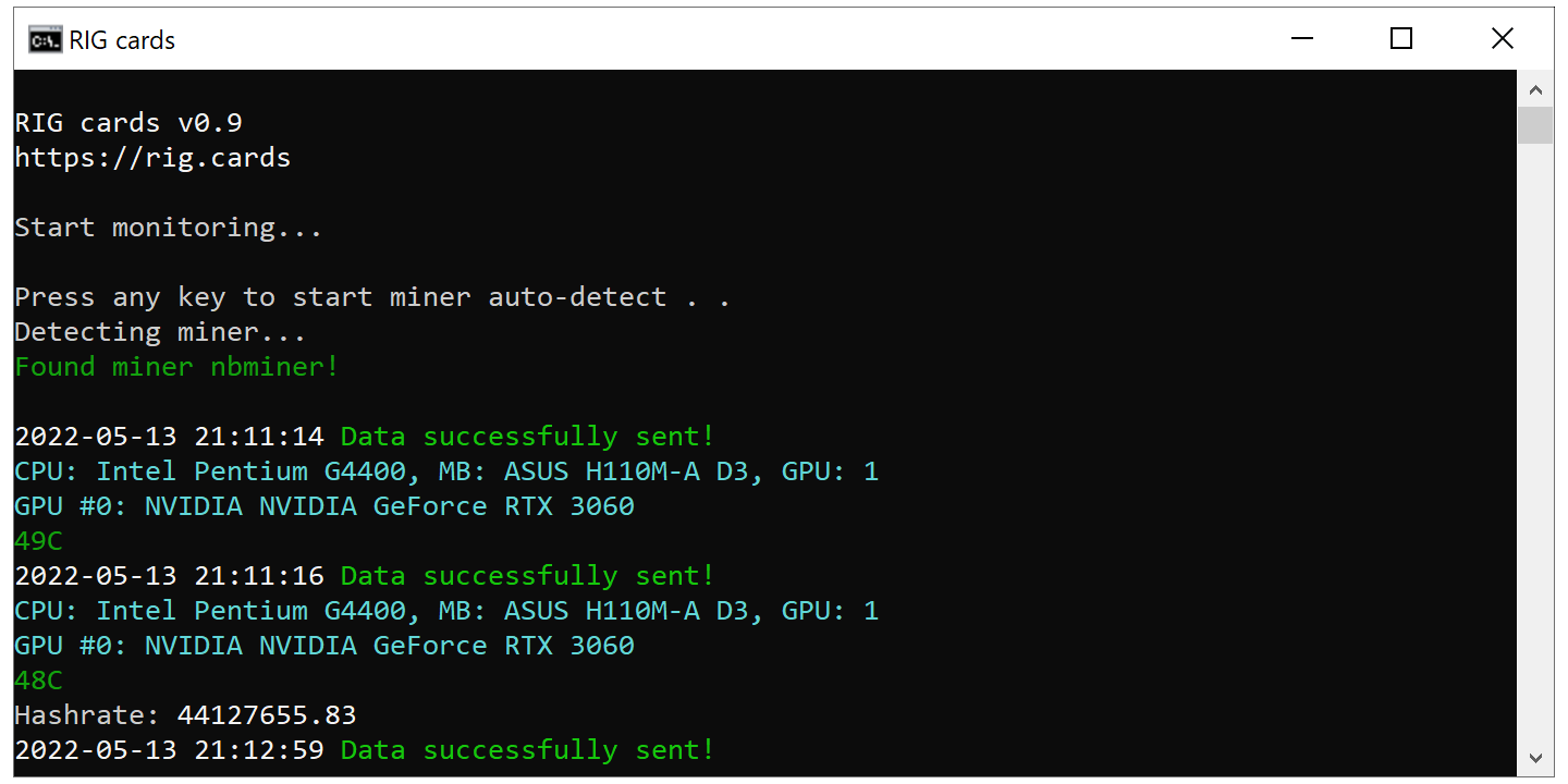 RIG cards — rig and miners monitoring with notifications