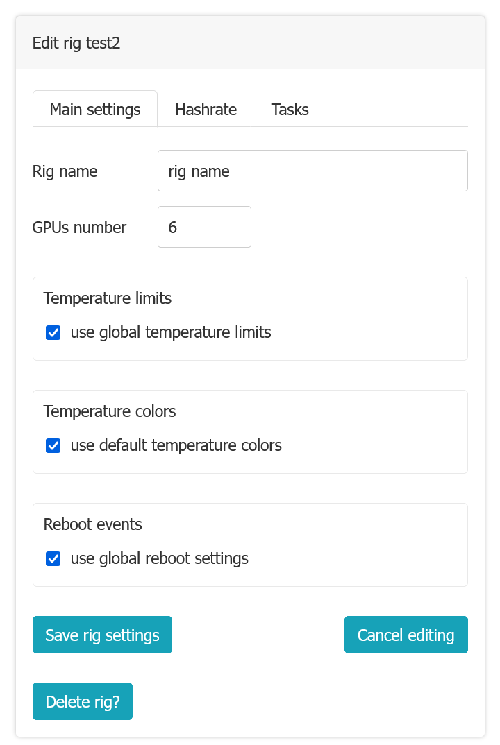 RIG cards — rig and miners monitoring with notifications